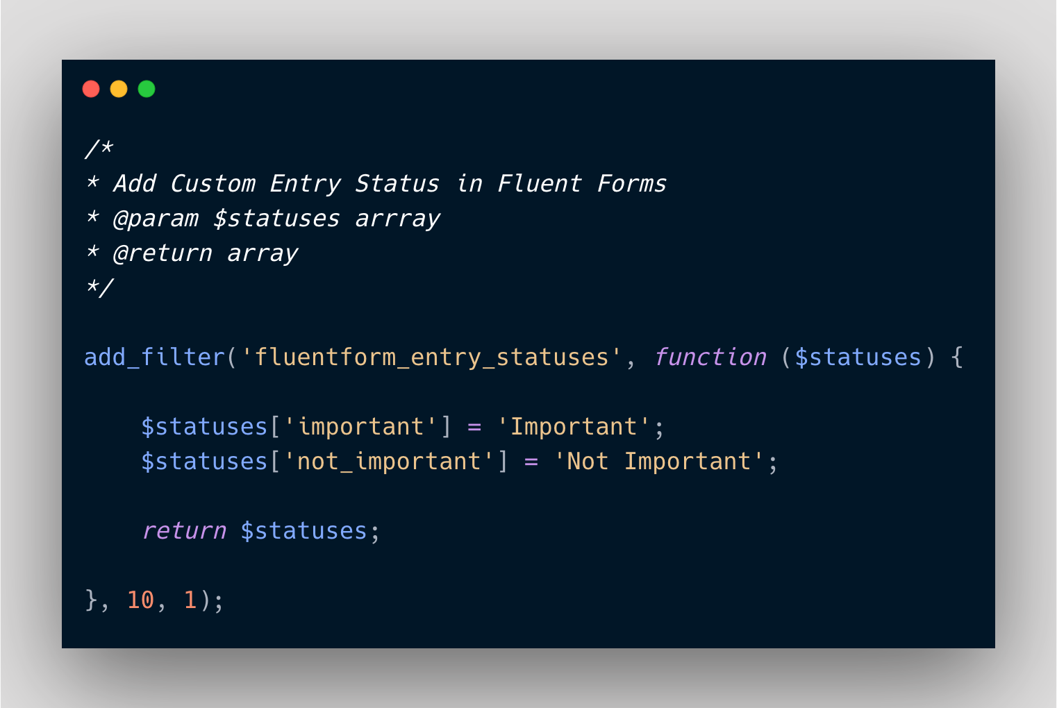 Add Custom Entry Status In Form Entries Fluent Forms