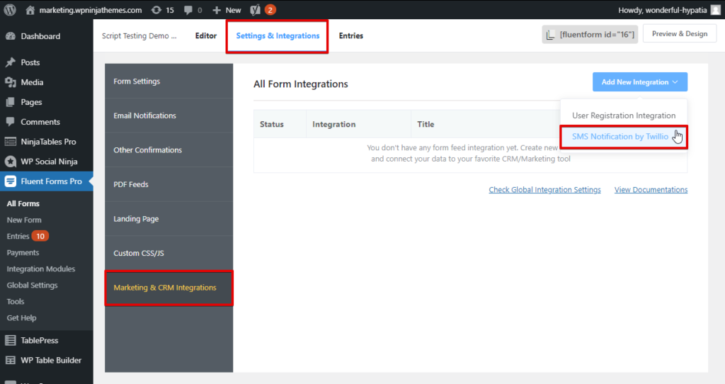 Twilio Integration With WordPress Form Builder - Fluent Forms
