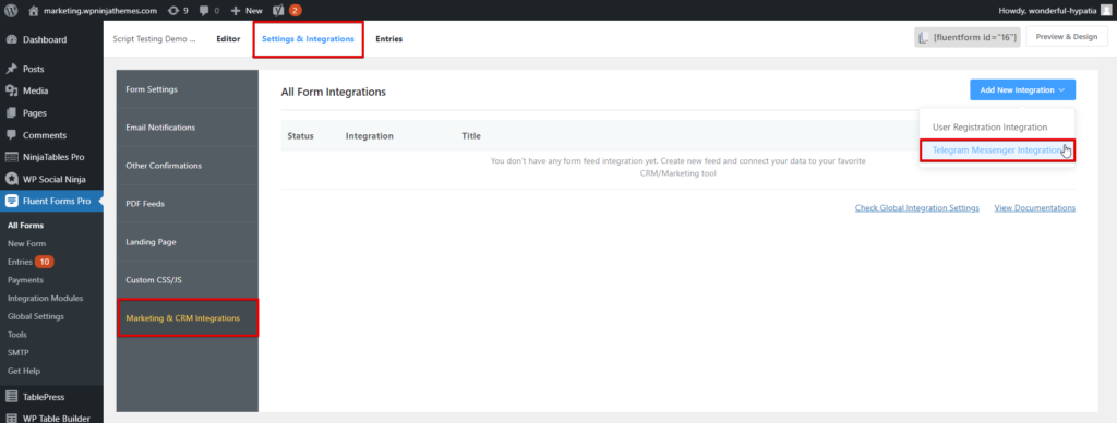Telegram Integration With WordPress - Fluent Forms