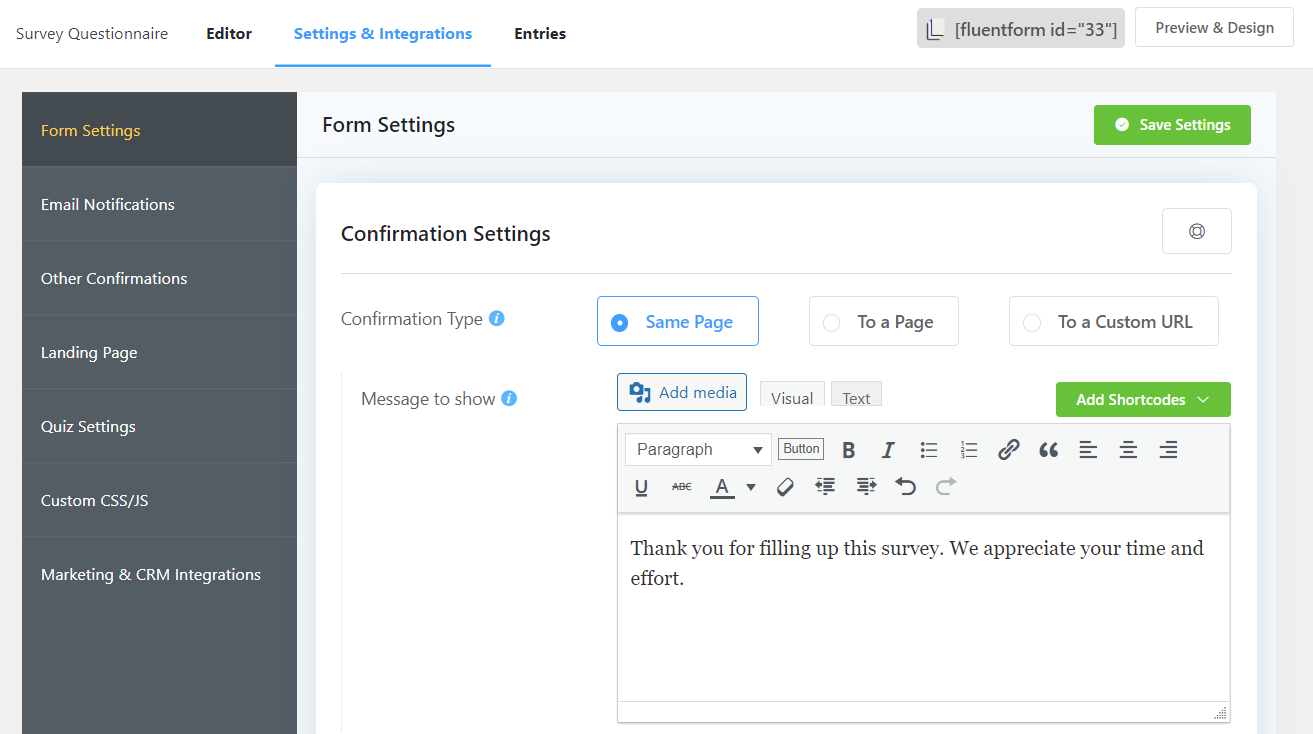 Add 5-Point Likert Scale to Survey Questionnaire - Fluent Forms