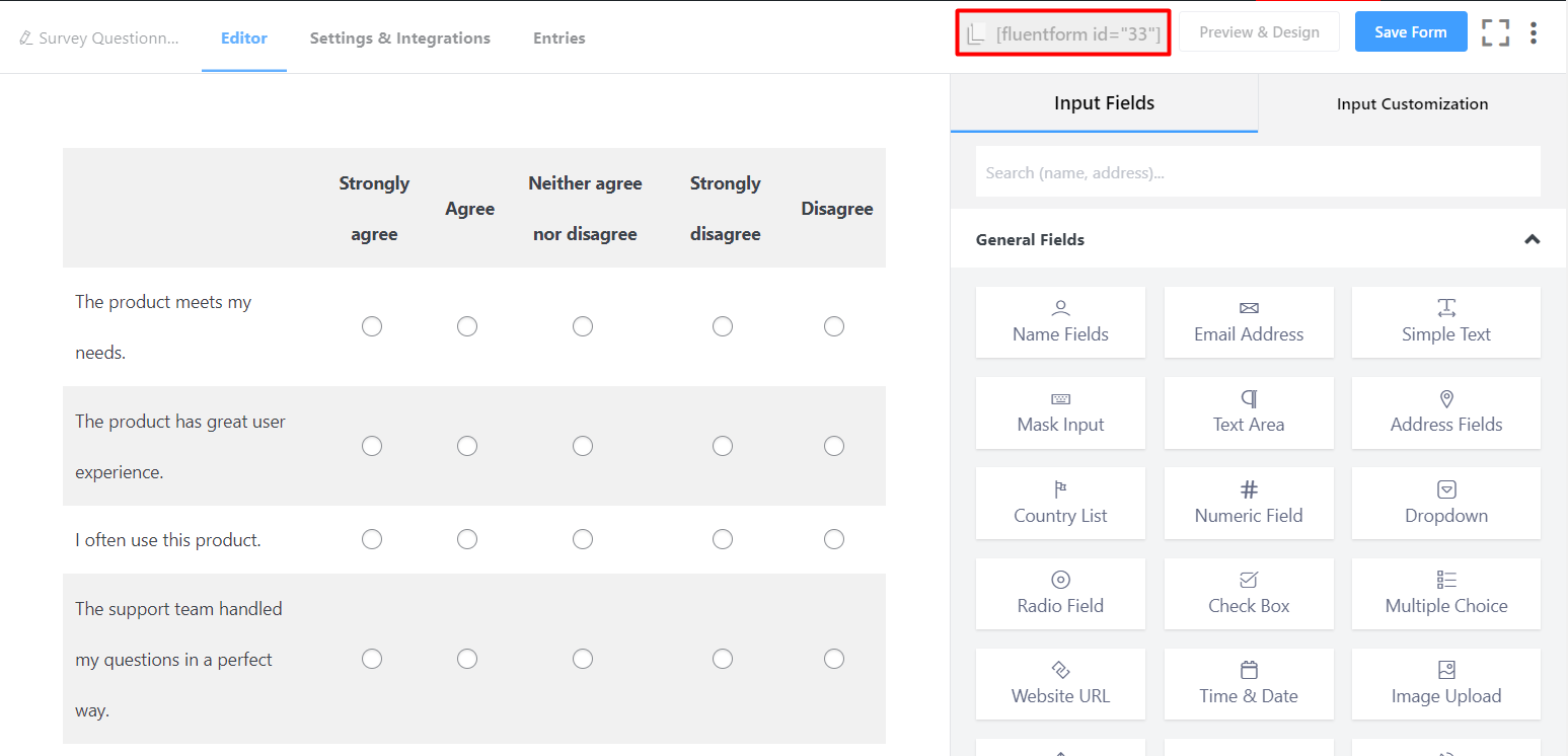 Add 5-Point Likert Scale to Survey Questionnaire - Fluent Forms