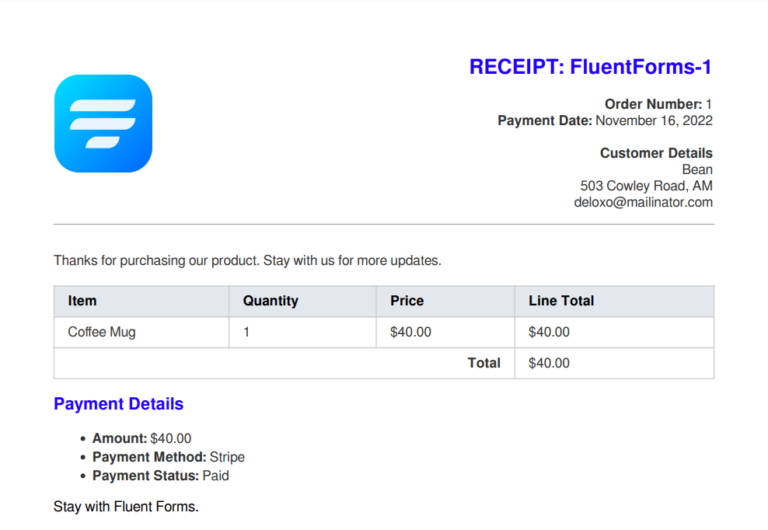 Generate PDF Invoice and Seamlessly Send Them to Customers - Fluent Forms