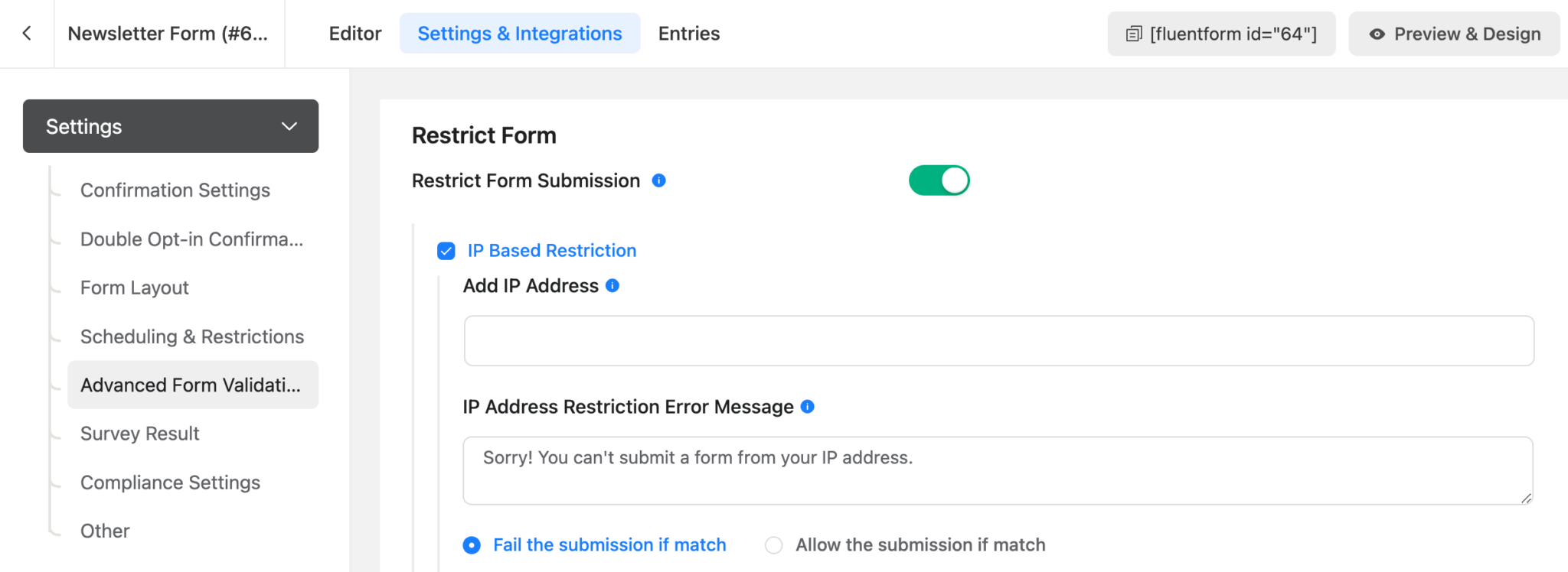 How To Restrict Form Entries Based On Ip Country Or Keywords In Wordpress Forms Fluent Forms