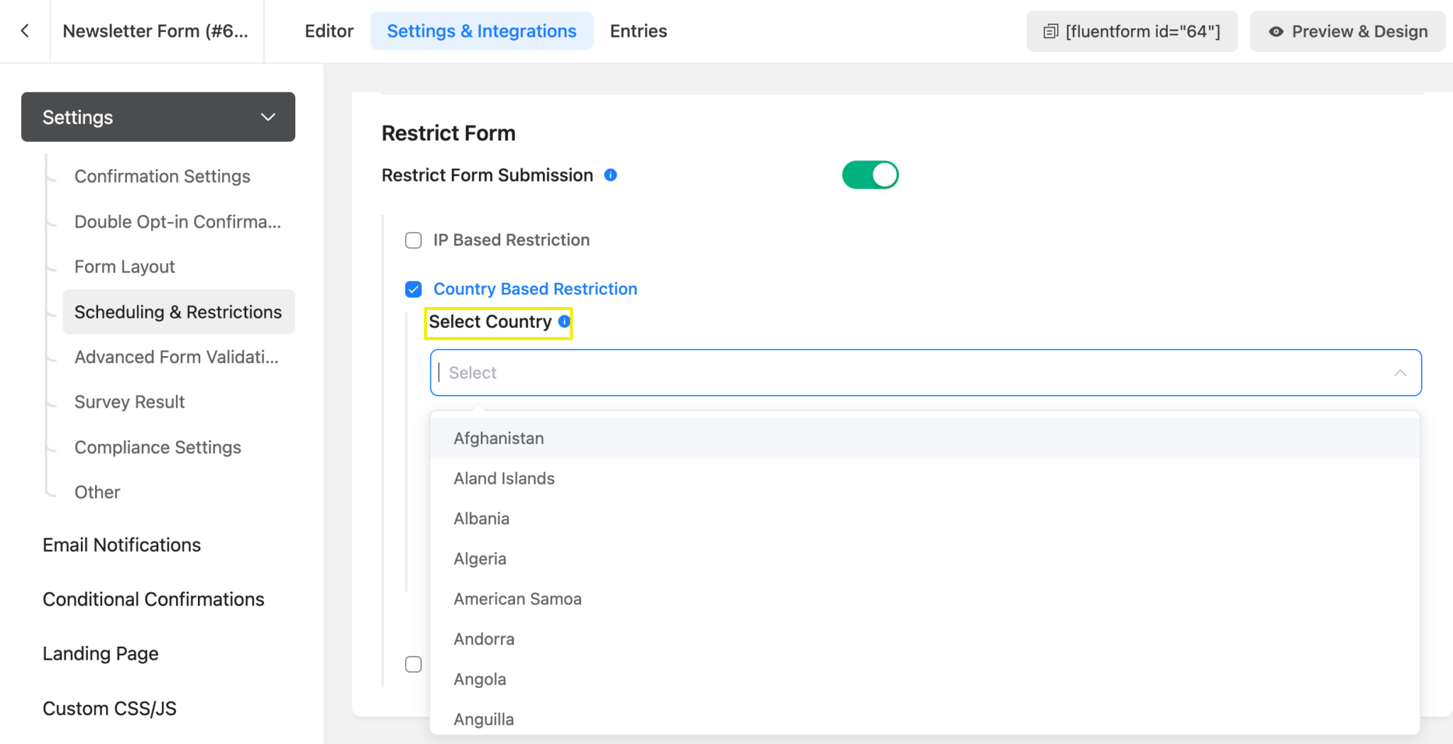 How to Restrict Form Entries Based on IP, Country, or Keywords in WordPress Forms - Fluent Forms