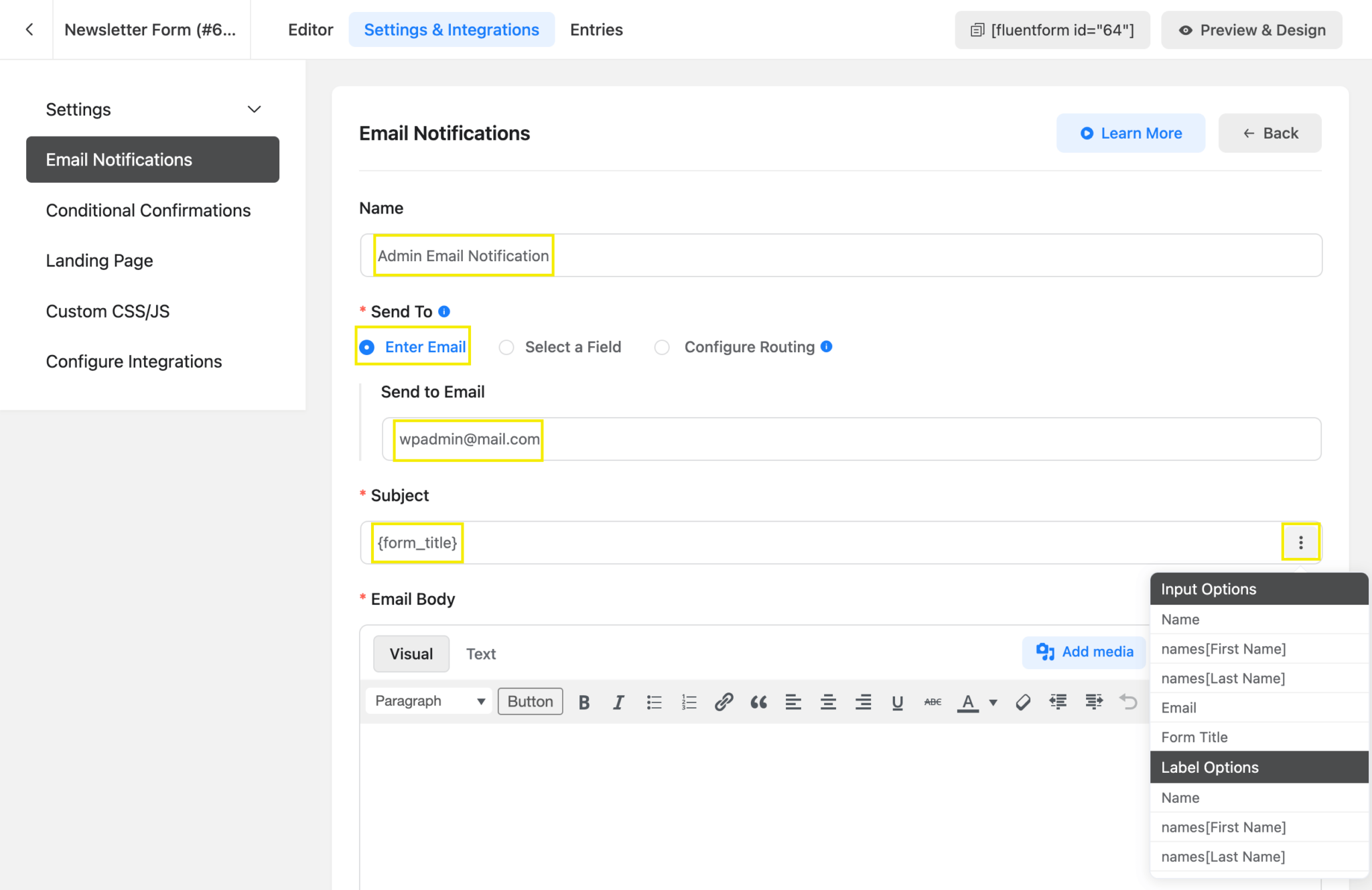 How to Send Email Notifications from WordPress Contact Forms - Fluent Forms