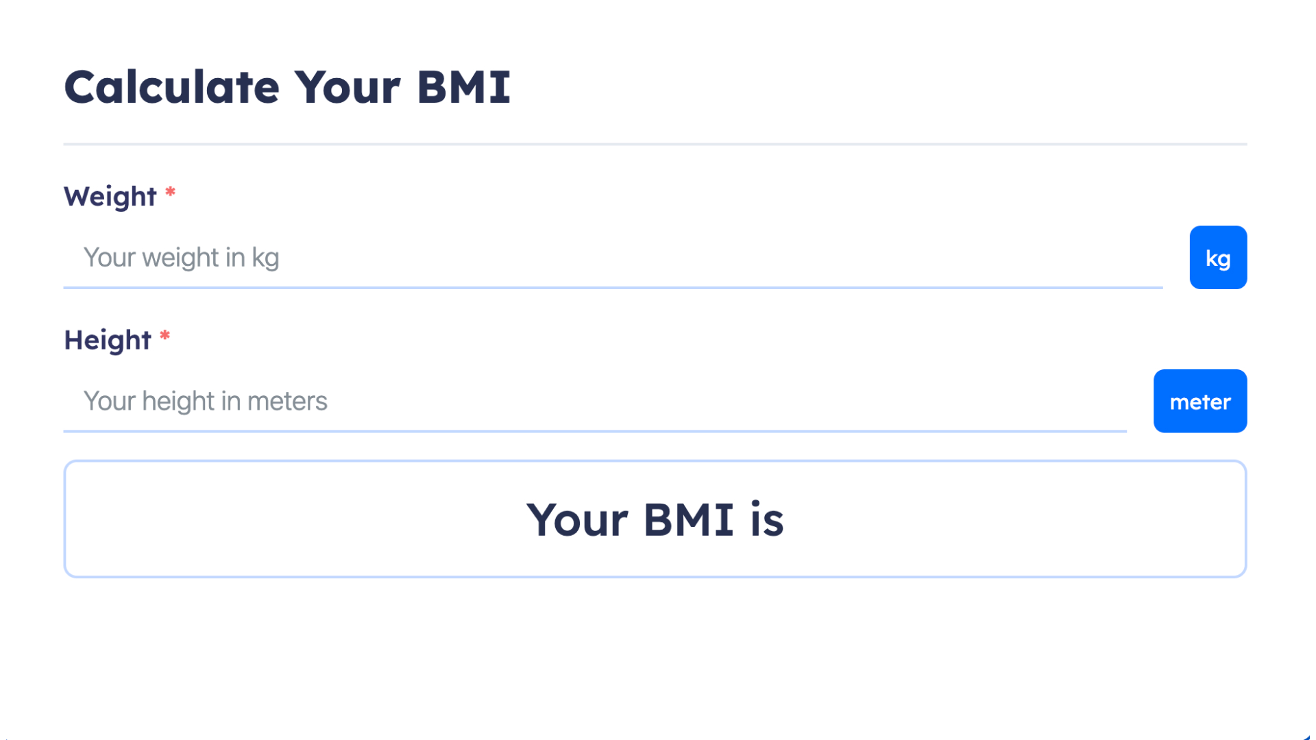BMI Calculator - Fluent Forms