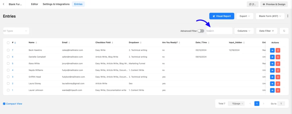 How to Search and Filter Form Entries - Fluent Forms