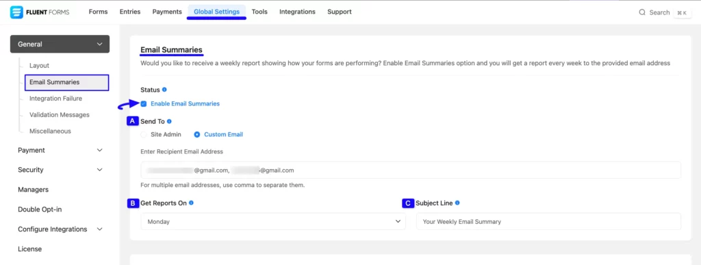 Weekly Email Summary - Fluent Forms