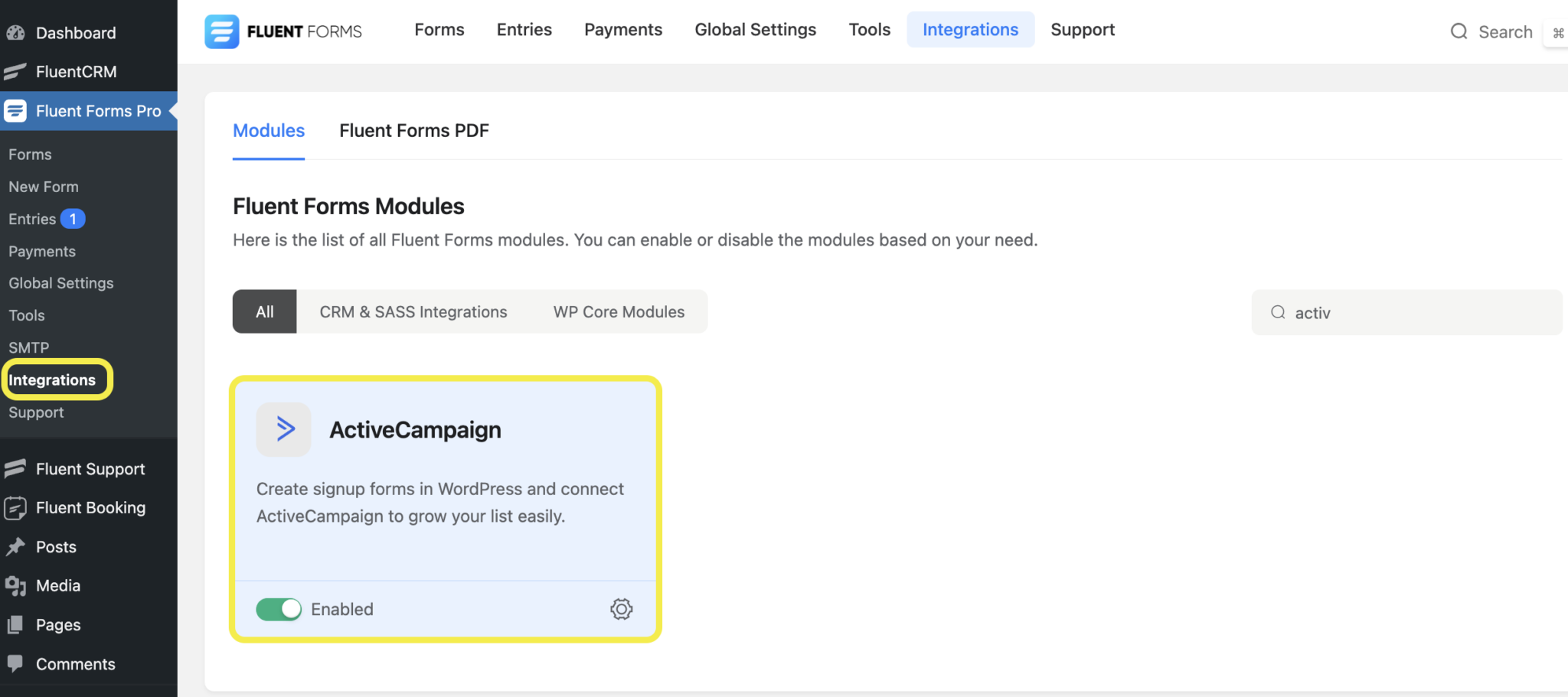 ActiveCampaign Integration For WordPress - Fluent Forms