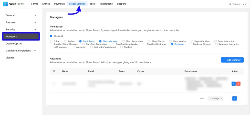 Setting up Managers in Fluent Forms (Access Control) - Fluent Forms