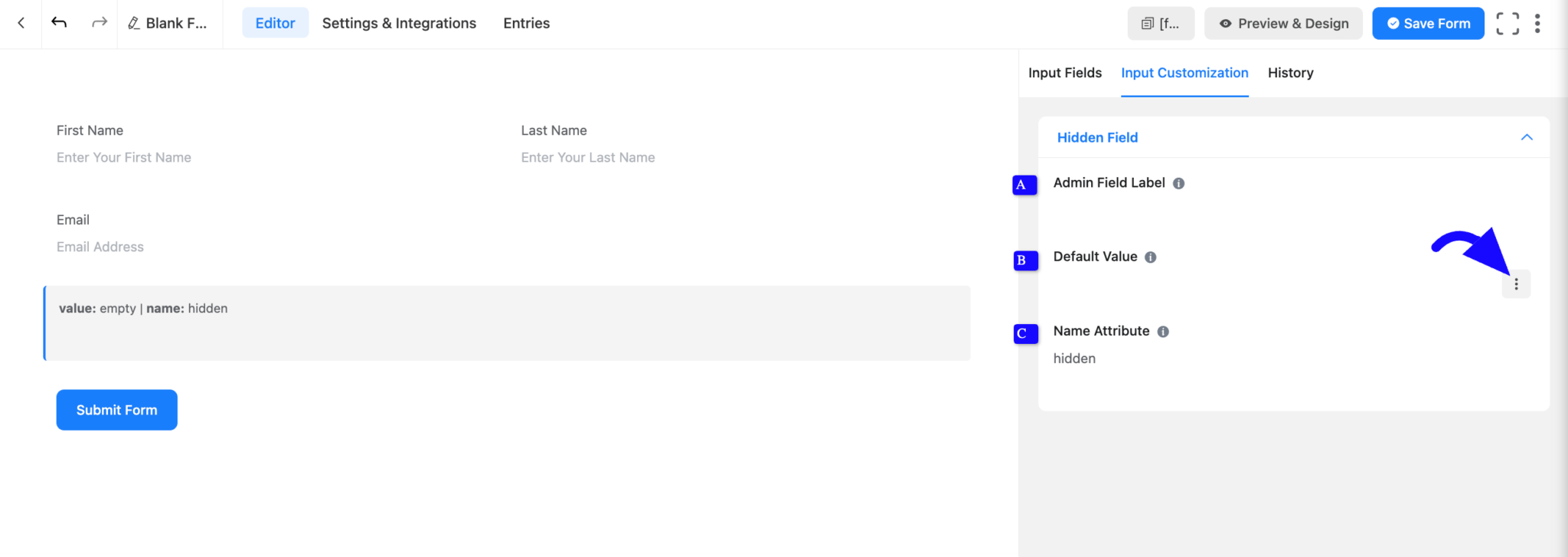 Hidden Input Field in Fluent Forms - Fluent Forms