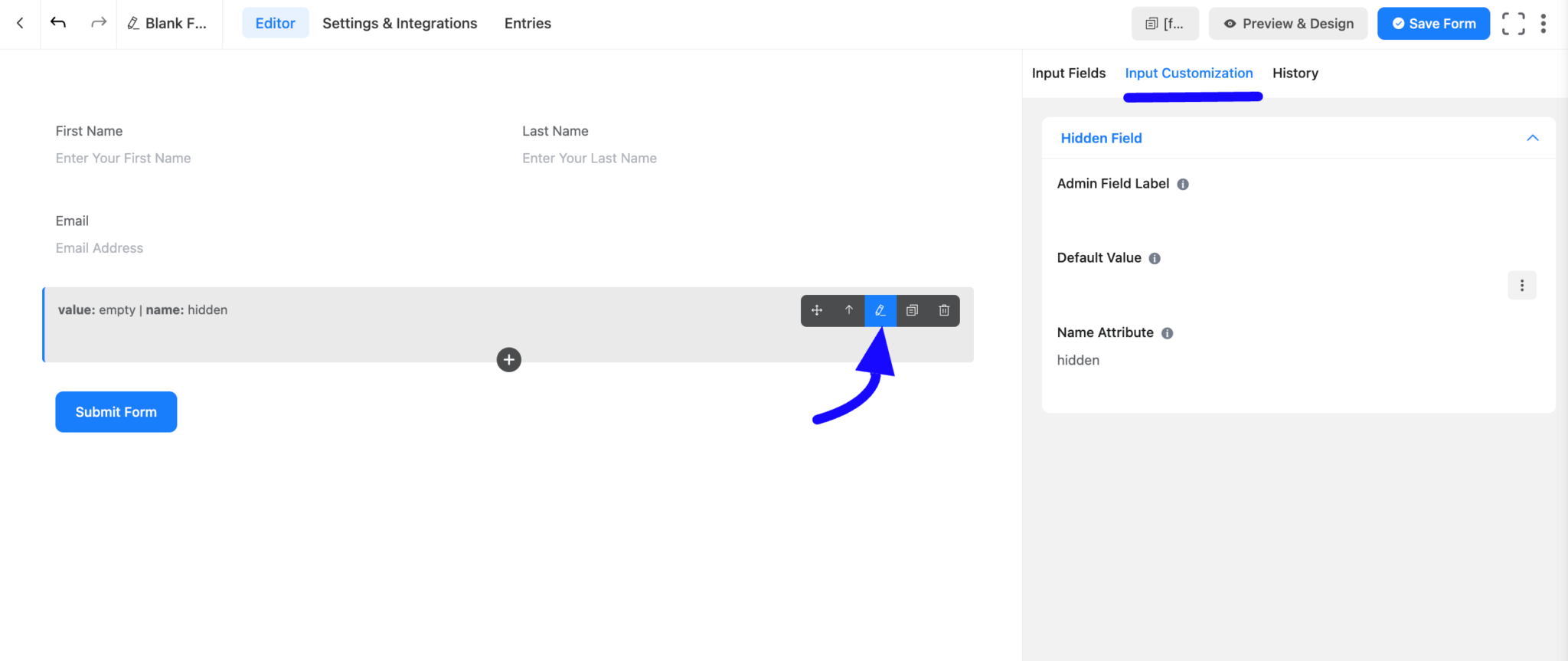 Hidden Input Field in Fluent Forms - Fluent Forms