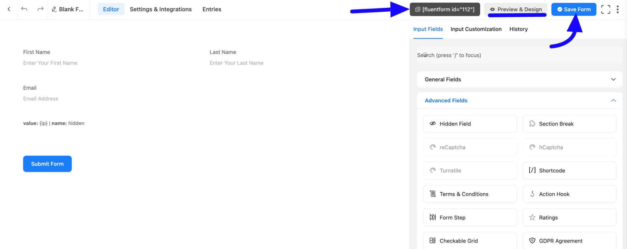 Hidden Input Field in Fluent Forms - Fluent Forms