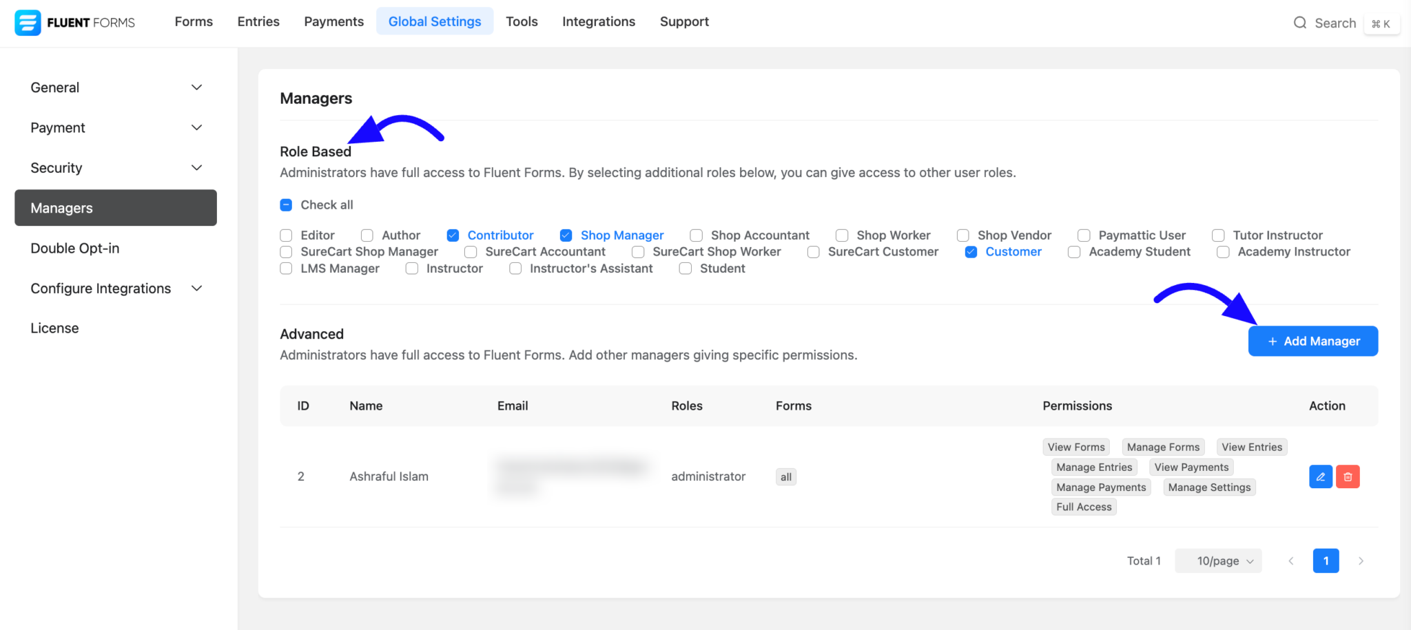 Setting Up Managers In Fluent Forms Access Control Fluent Forms